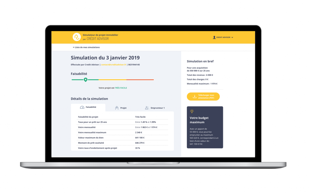 Simulation de crédit immobilier par CREDIT ADVISOR